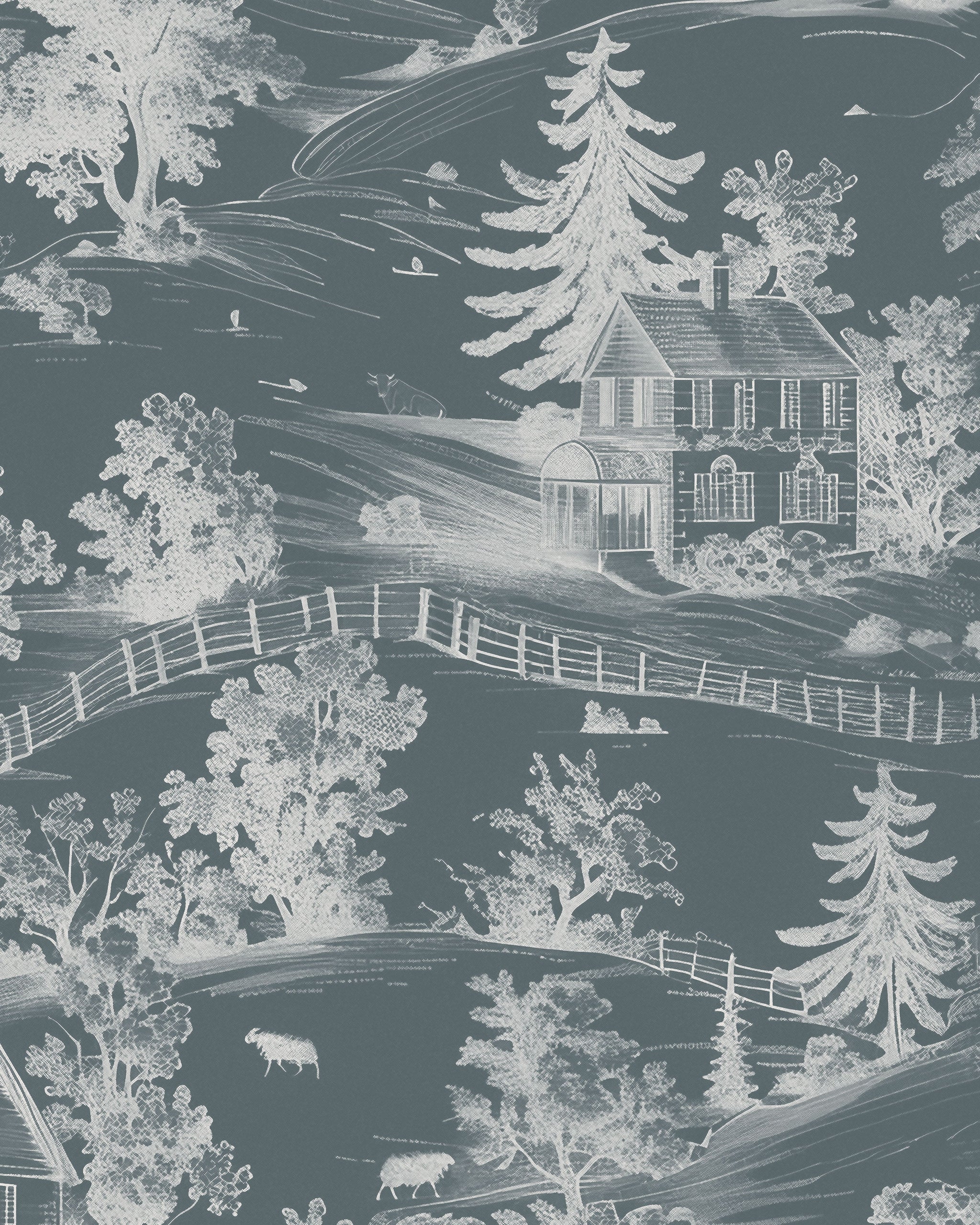 Greenly Living Homestead Wallpaper in Slate Blue | Vintage Country ...