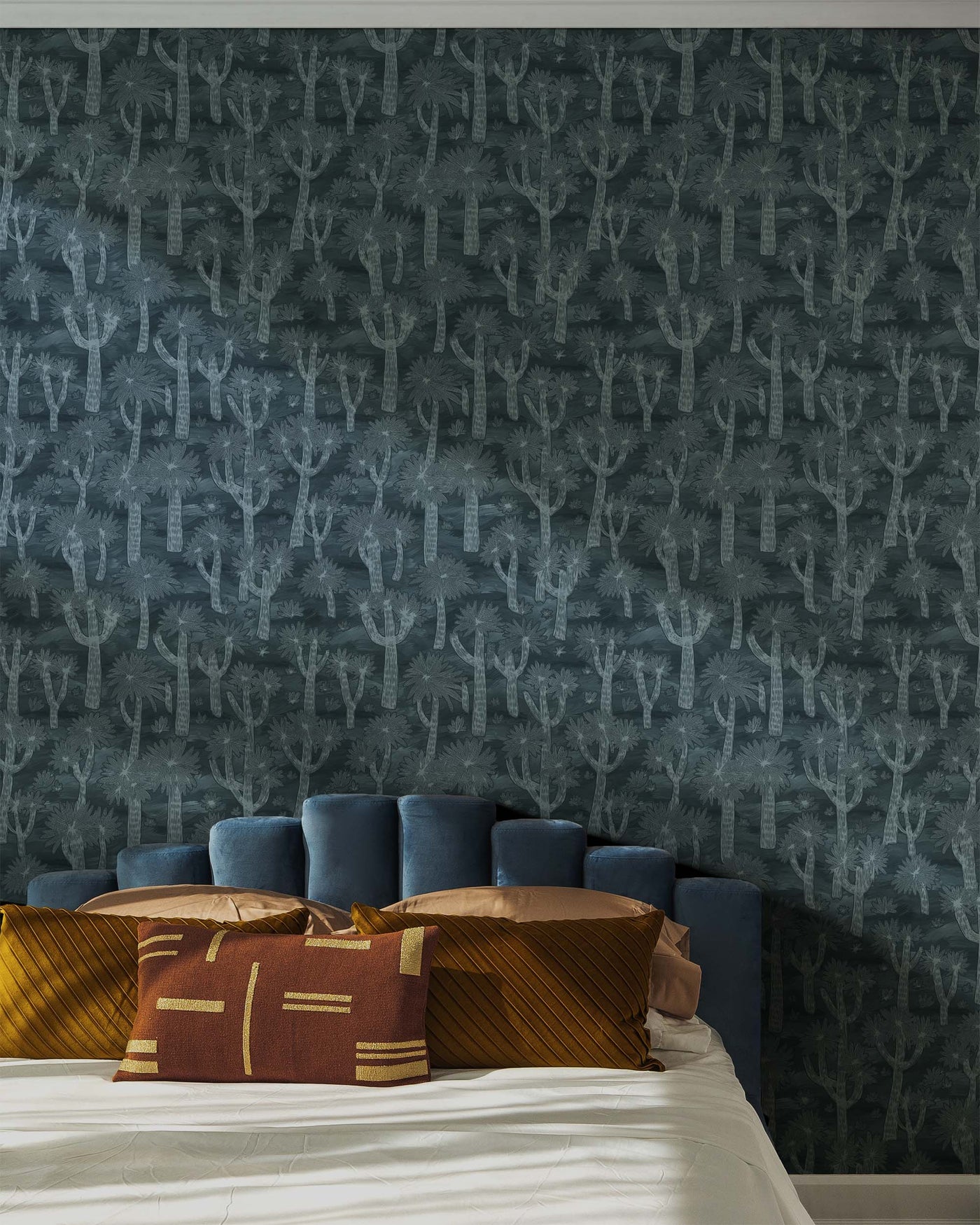 Greenly Living Joshua Tree Wallpaper in Slate Blue | Desert Botanical ...