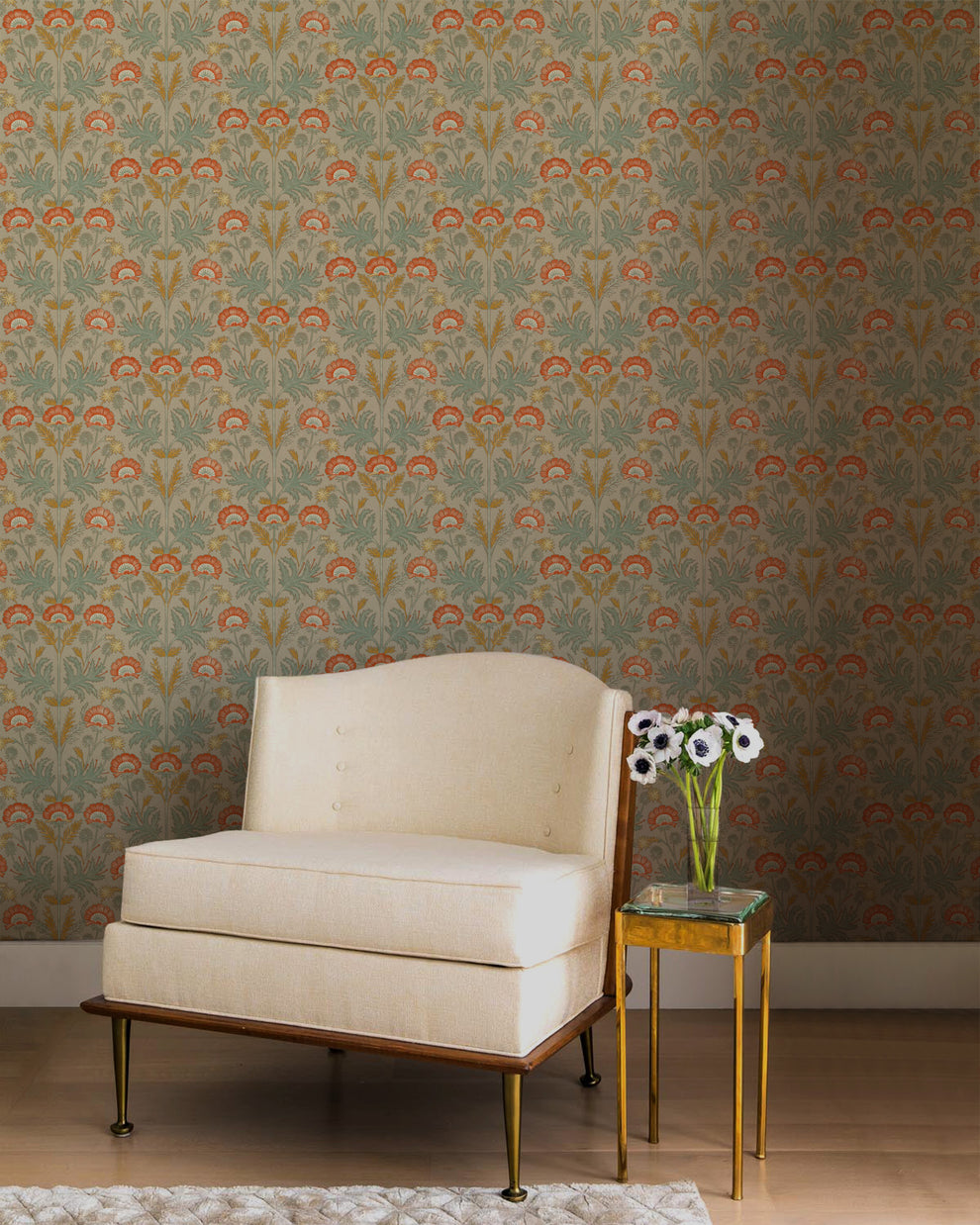 Primrose Floral Wallpaper in Linen White | Vintage Botanical Screen ...