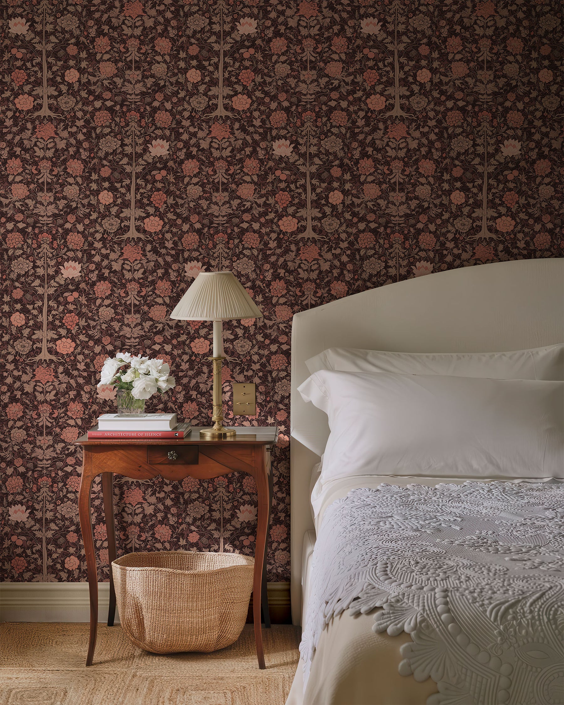 Tree of Life Wallpaper in Spice Red | Botanical Garden Floral Block ...