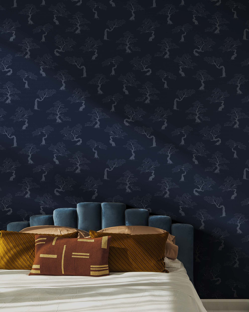 Greenly Living — Bonsai Trees Wallpaper Midnight Blue | Chinoiserie ...