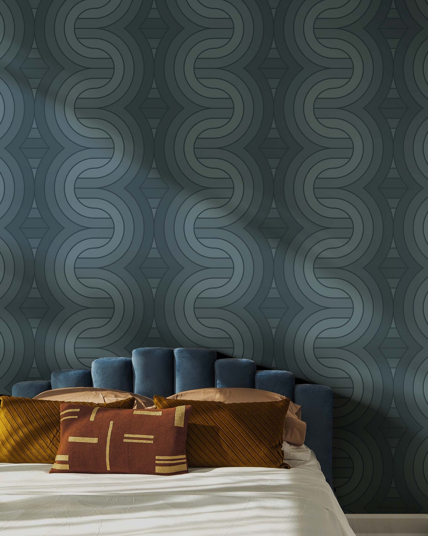 Greenly Living - Scallop Wallpaper in Slate Blue | Geometric Mid ...