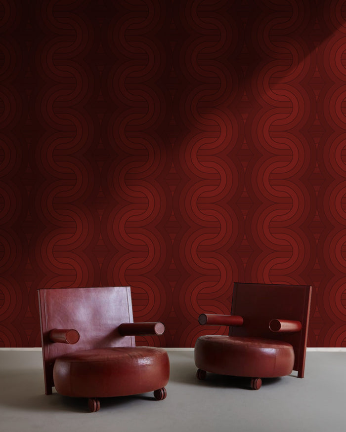Greenly Living - Scallop Wallpaper in Brick Red | Geometric Mid Century ...