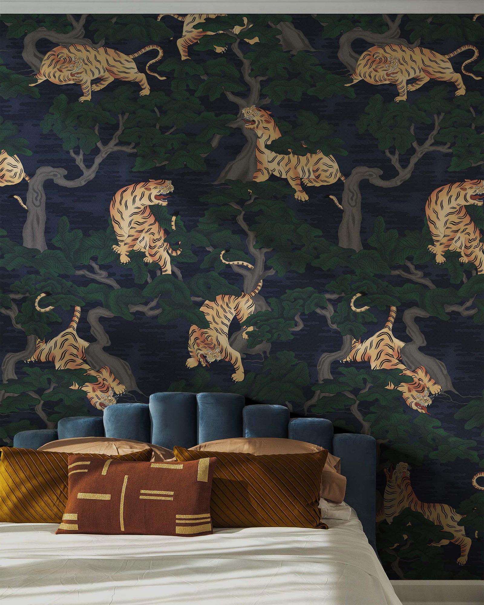 Greenly Living - Ambush of Tigers Wall Mural in Midnight Blue ...