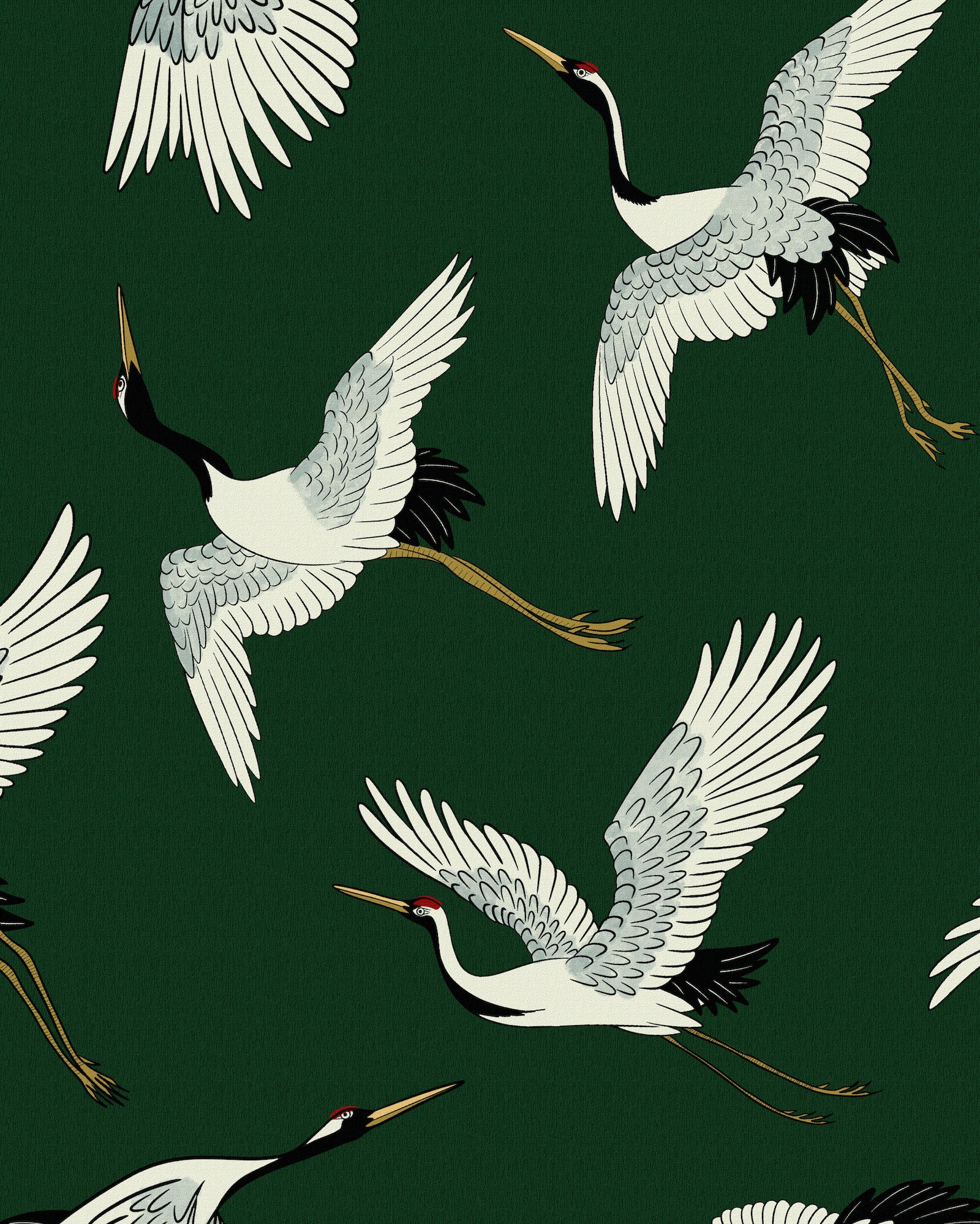 Flying Cranes Wallpaper in Emerald Green | Asian Oriental Bird Wallcovering | Bold Eclectic ...