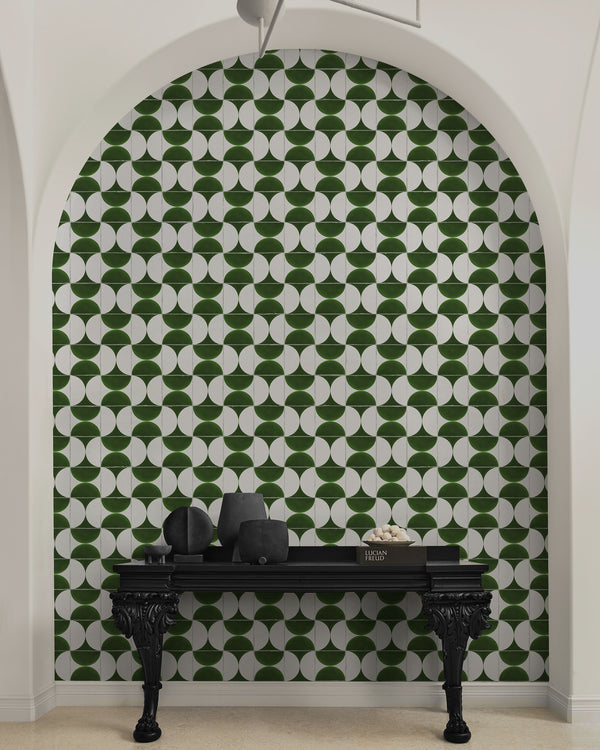 Greenly Living Cusp Tile Wallpaper in Cactus Green | Geometric Scallop ...