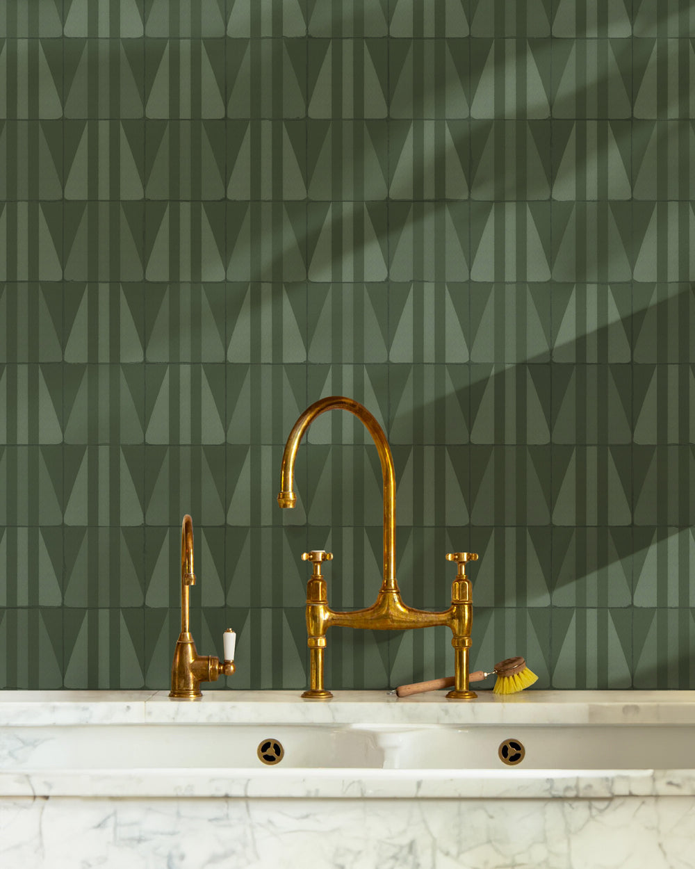 Greenly Living Plaza Tile Wallpaper in Sage Green | Vintage Geometric ...