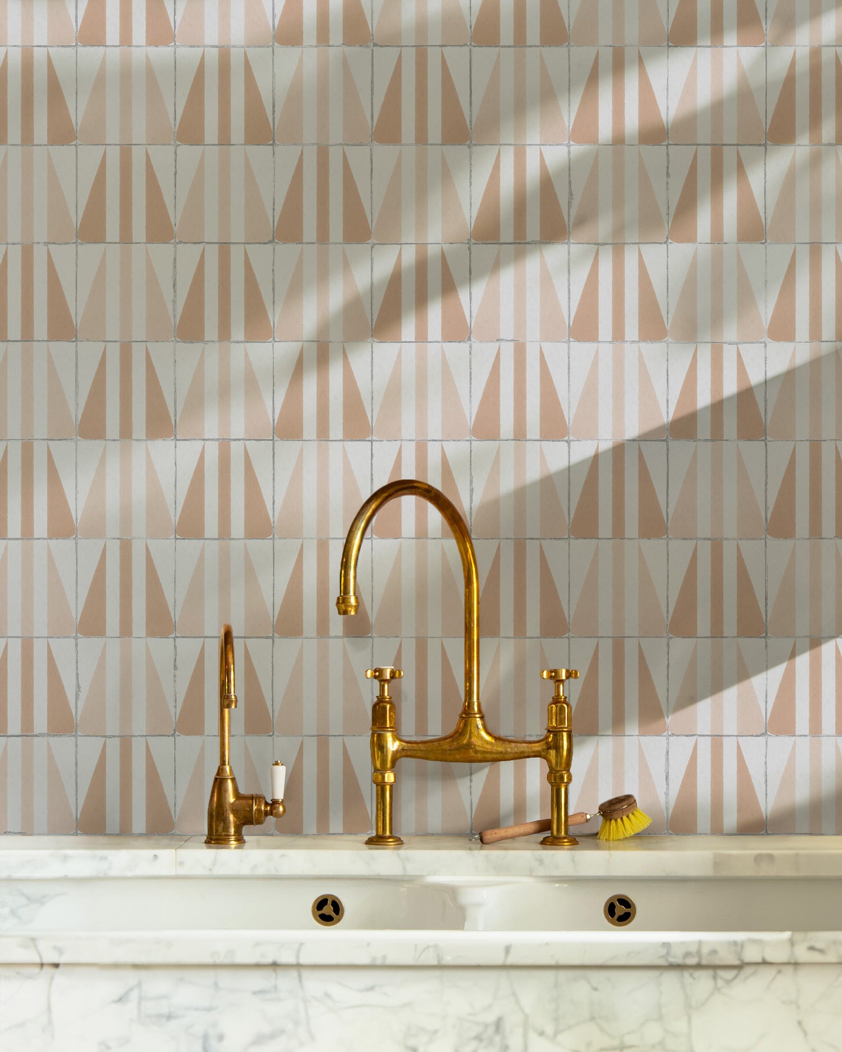 Plaza Tile Wallpaper in Travertine Beige | Contemporary Geometric ...