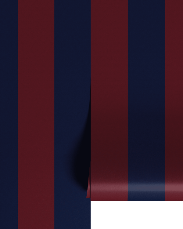 Greenly Living - Bold Stripe Wallpaper in Navy Blue and Oxblood Red ...