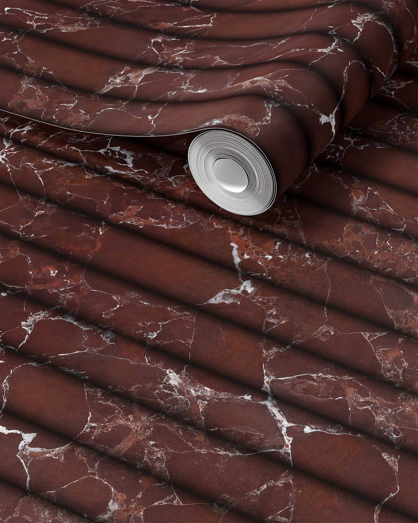 Rosso Levanto Fluted Marble Wallpaper | Luxury Faux Stone Pencil Tile ...