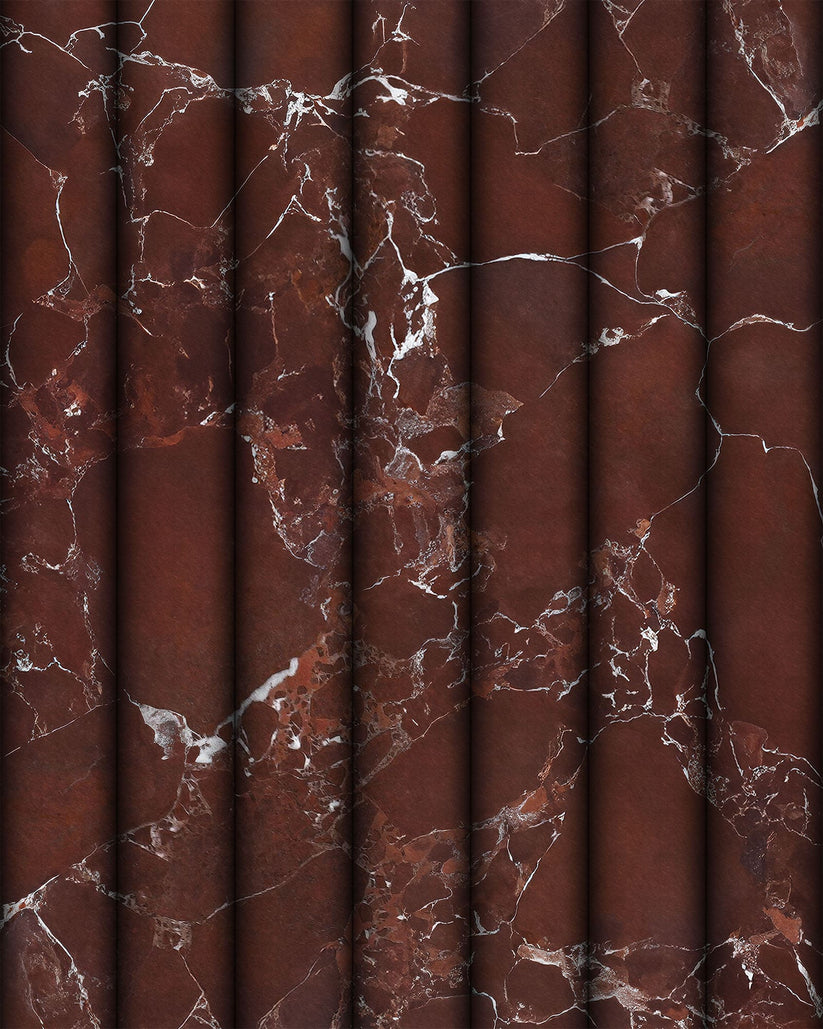 Rosso Levanto Fluted Marble Wallpaper | Luxury Faux Stone Pencil Tile ...