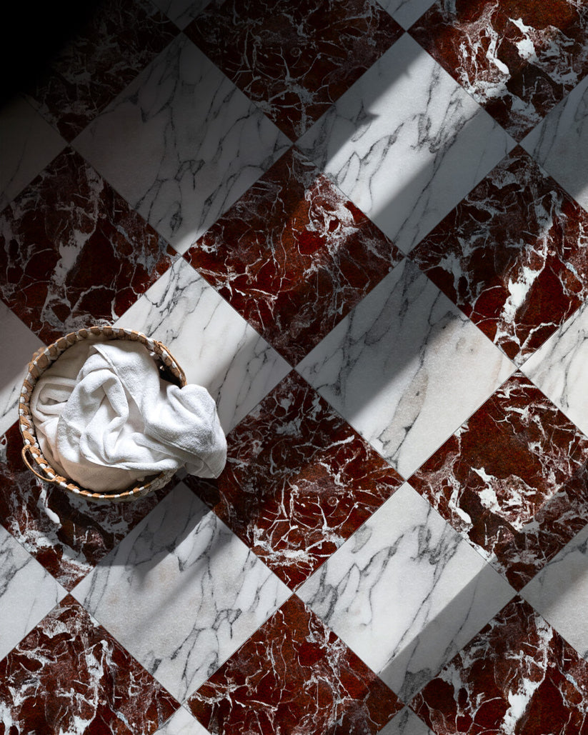 Checkered Marble Tile Decal in Red and White | Luxury Peel and Stick ...