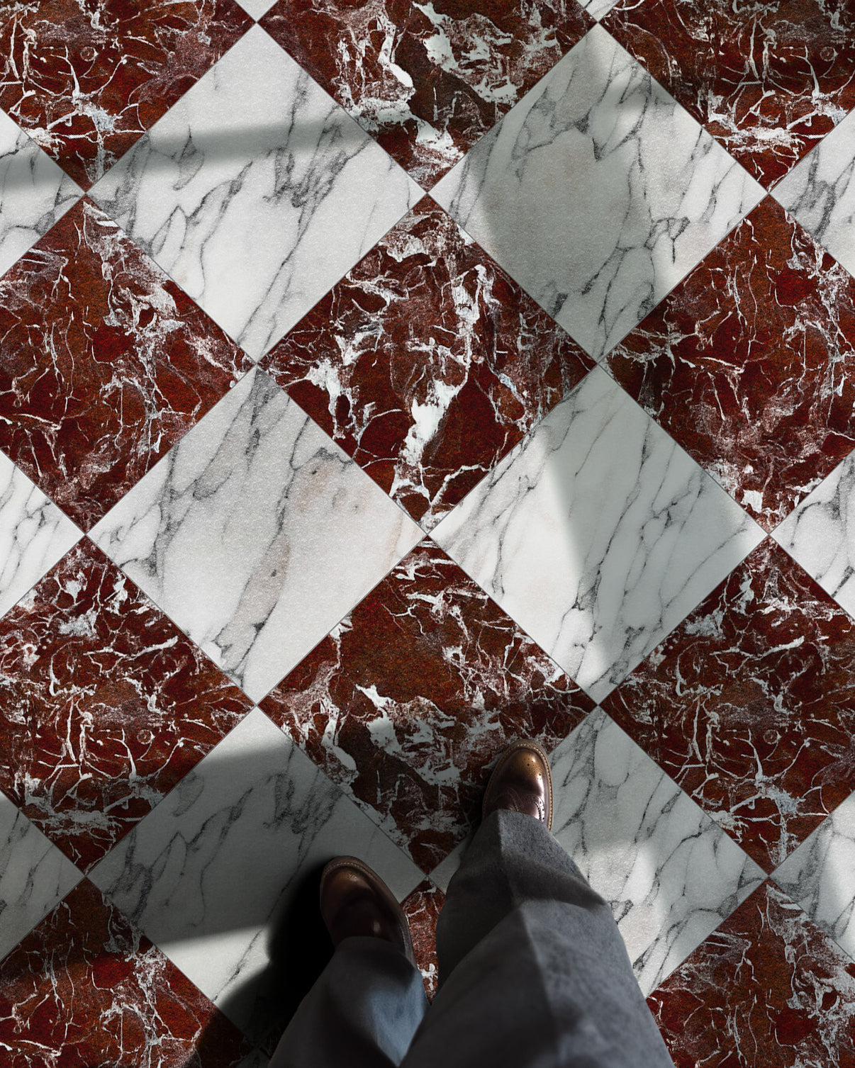 Checkered Marble Tile Decal in Red and White | Luxury Peel and Stick ...