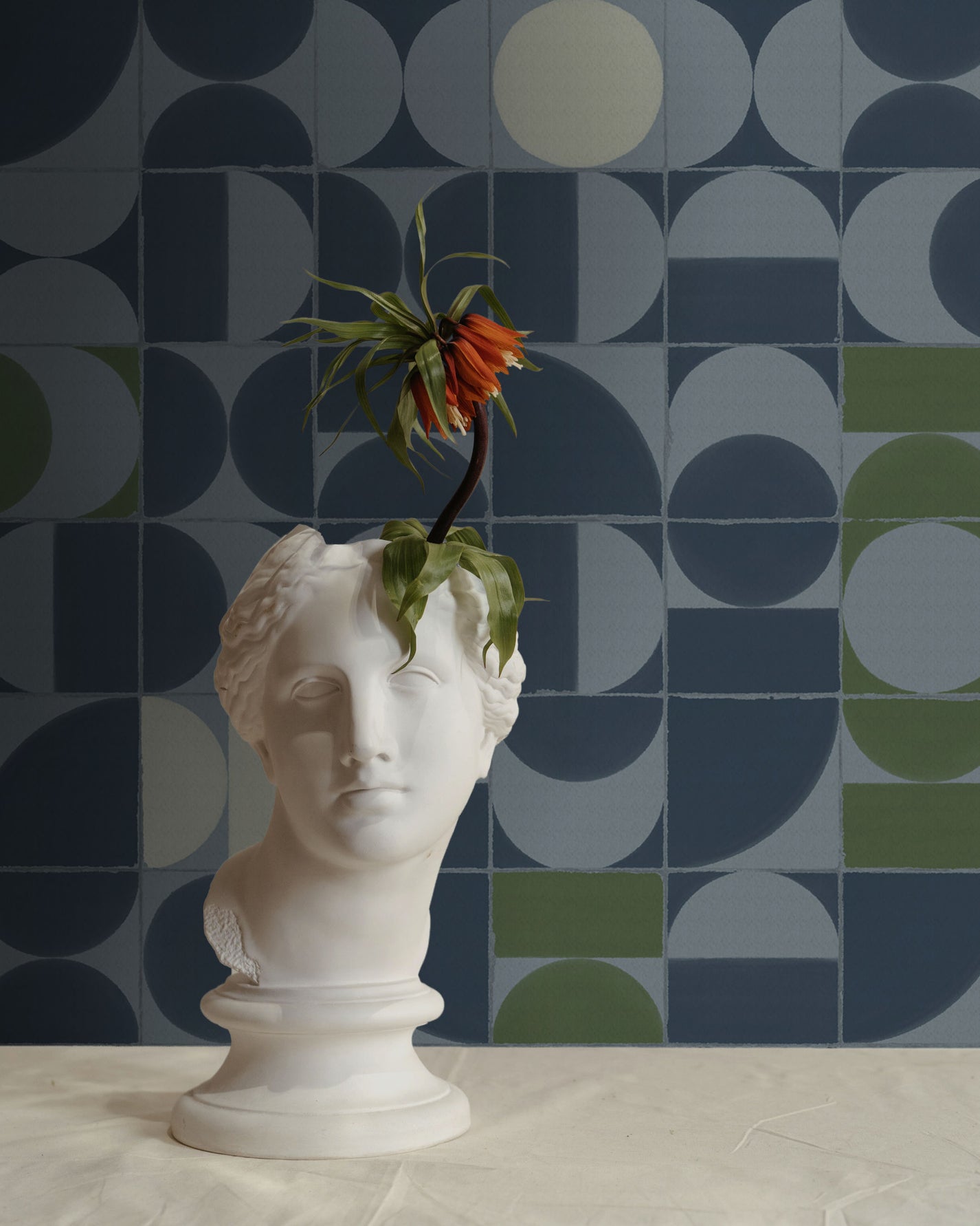 Bauhaus Tile Wallpaper in Midnight Blue | Luxury Geometric Pattern ...