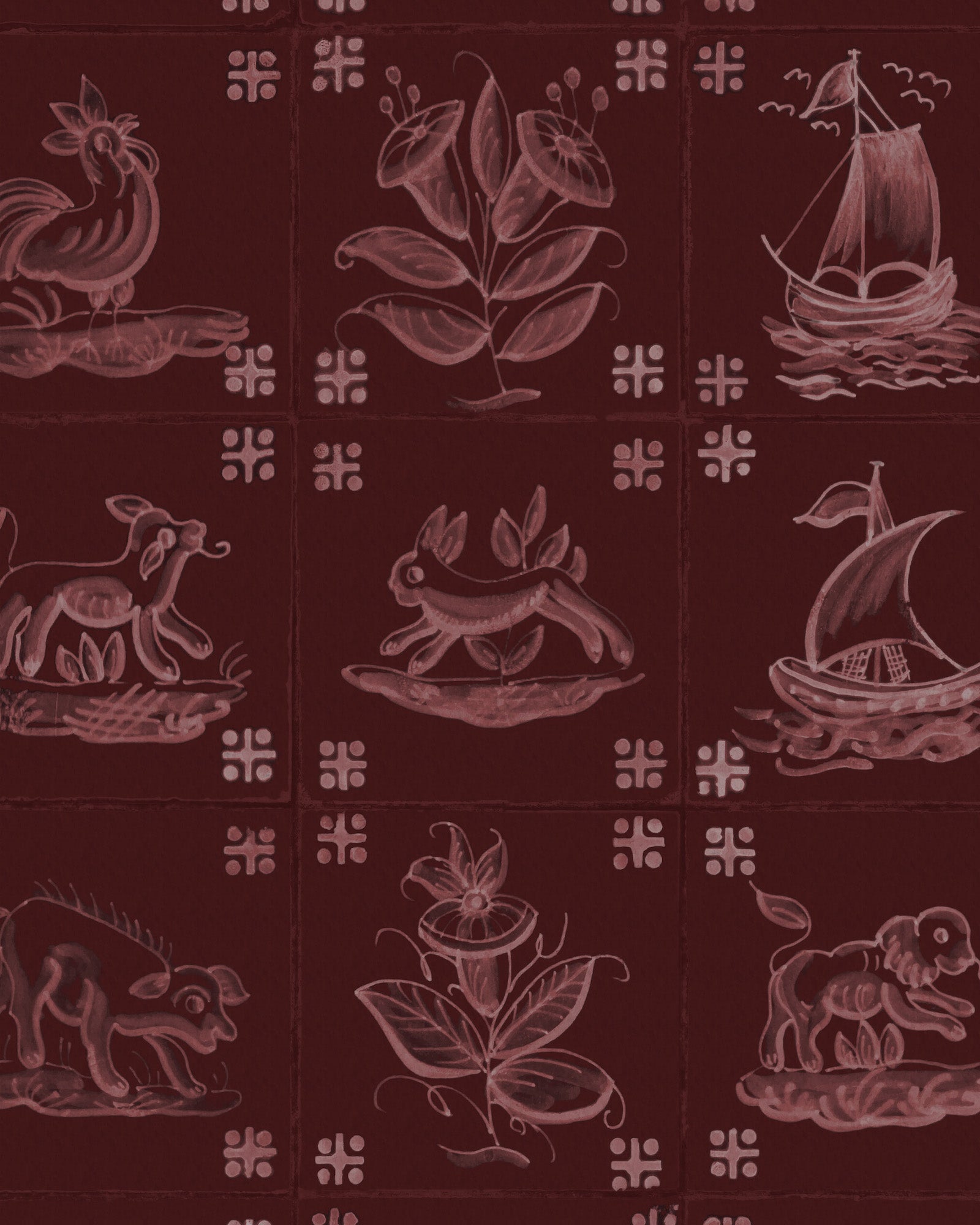 Greenly Living Delft Tile Wallpaper in Saffron Red | Antique Portuguese ...
