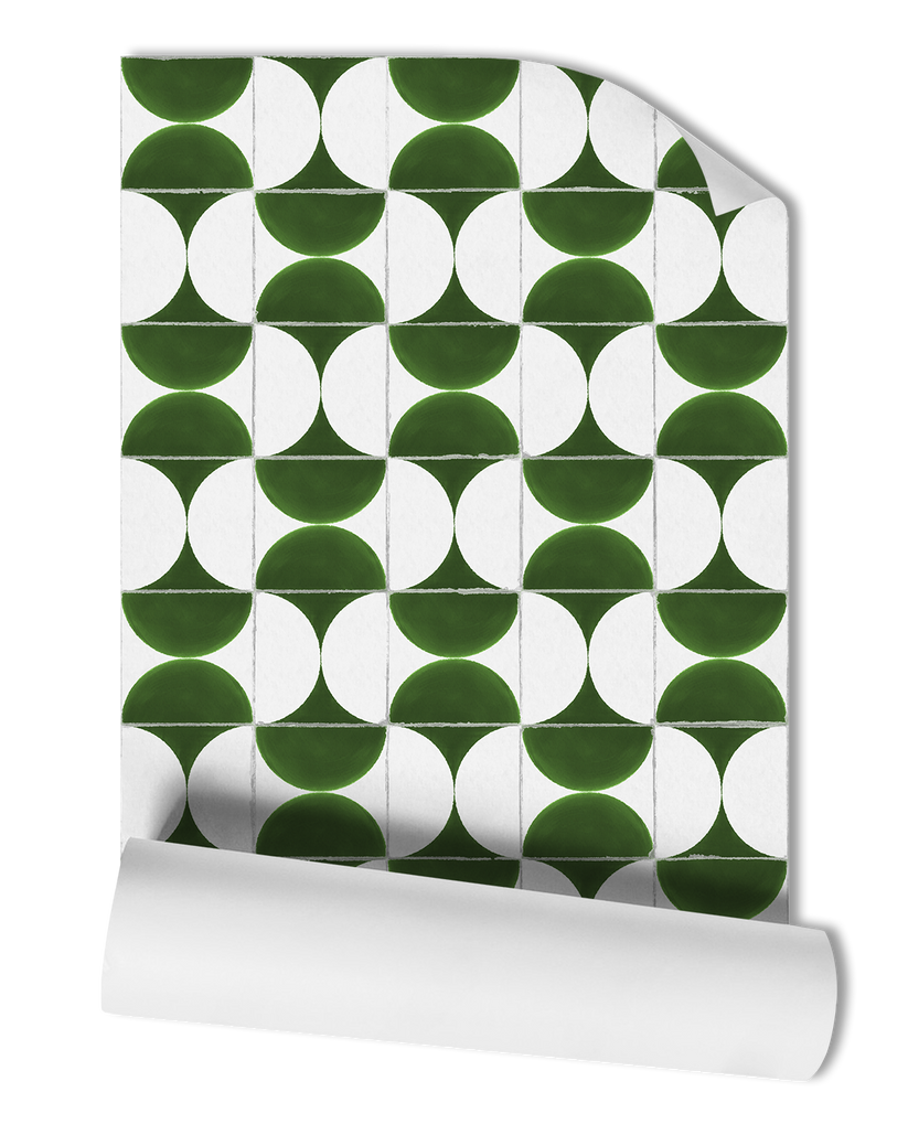 Cusp Tile Wallpaper in Cactus Green | Mid Modern Century MCM Geometric ...