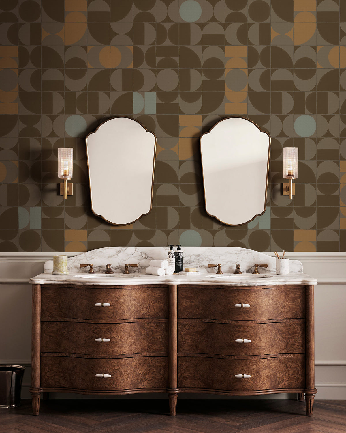 Greenly Living Bauhaus Tile Wallpaper in Moss Brown | Modern Art ...