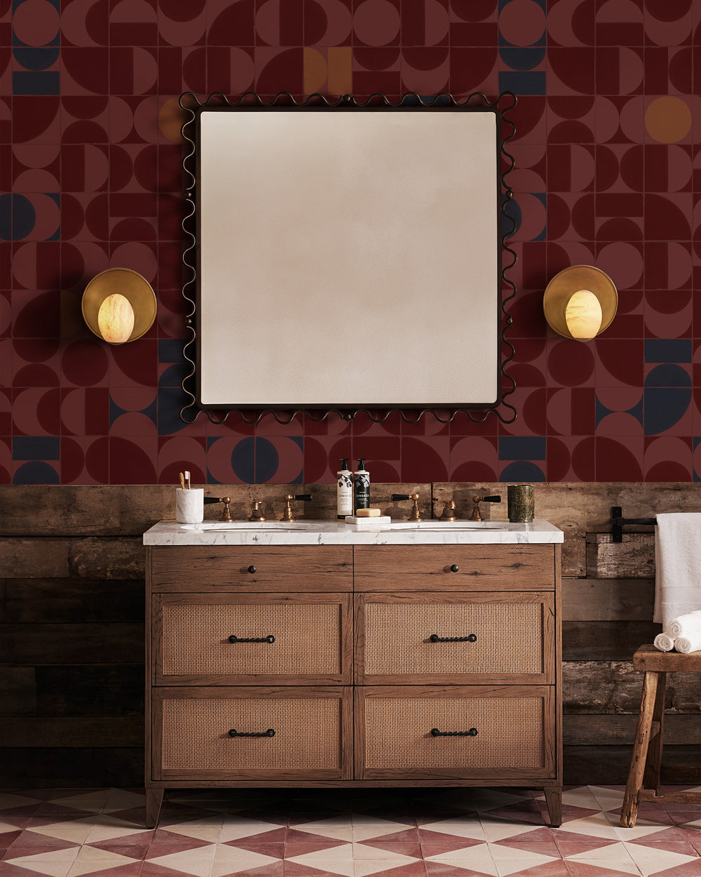 Greenly Living Bauhaus Tile Wallpaper in Saffron Red | Modern Art ...