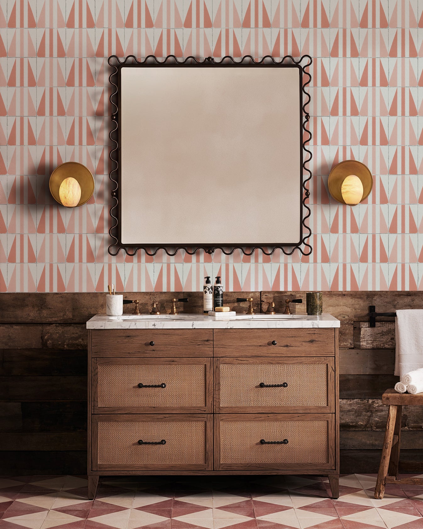Greenly Living Plaza Tile Wallpaper in Coral Pink | Vintage Geometric ...